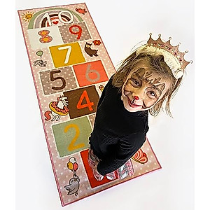 Hopscotch Squad Hop & Count Hopscotch Rug for Play Space & Room Decor with Skid-Proof Backing, 79” L ong x 29” Wide - Classic Hopscotch Rug for Kids