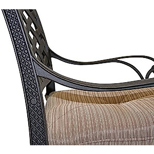 Nassau Outdoor Patio 7pc Dining Set Round 60" Fire Gas Table Dark Bronze Solid Cast Aluminum Sunbrella Cushions (Set with 6 Regular Chairs, Sunbrella Sesame)