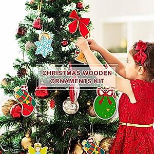 Christmas Wooden Ornaments Crafts Kits for Kids, Easy Unfinished Wood Arts and Crafts Bulk for Toddlers Children Ages 4-8 8-12 Make Your Own Class Classroom Preschool DIY Painting Paint Paintable
