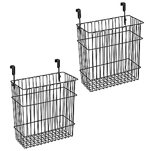 mDesign Steel Metal Wire Hanging Over Door Kitchen Storage Organizer Basket/Trash Can - Cabinet Door Holder Bins for Bags, Tin Foil, Wax Paper, Cling Wrap - Concerto Collection, 2 Pack, Matte Black