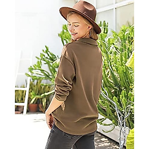 VAFOLY Fall Sweaters for Women 2022 Trendy Long Sleeve Henley Sweatshirts for Ladies Button V Neck Tunic Tops Casual Loose Patchwork Pullover Sweatshirts Fleece V Neck Shirts Mocha Large