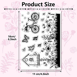CRASPIRE Butterfly Clear Rubber Stamps Mailbox Grass Spring Bike Transparent Vintage Silicone Bicycle Seals Postmark Journaling Card Making DIY Scrapbooking Photo Album Decorative Film Frame