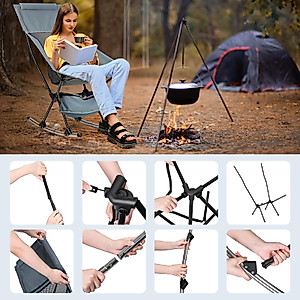 Outdoor Camping Chair, Oversized Folding Chair, Rocking Chair, Adult Heavy Duty Camping Chair for Patio, Lawn and Outdoor Outdoor Folding Rocking Chair, Weight Capacity 253 lbs (Gray)