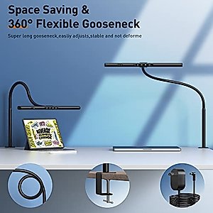 AmazLit LED Desk Lamp, Flexible Gooseneck Office Lamp, Gesture Sensing Desk Light, Screen Monitor Light Bar with Clamp, Adjustable Color Temperature & Brightness, 12W, Black
