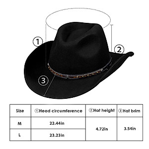 MIX BROWN Cowboy Hat with Wide Brim 100% Wool Cowgirl Hat Western Hats for Women Men Felt Outback Panama Rancher Hat