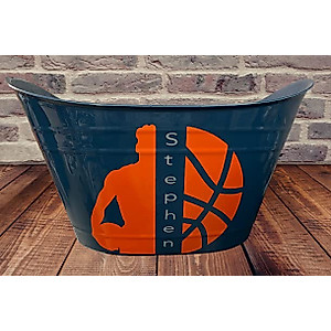 Personalized Basketball Gifts For Boys - Customized Easter Basket For Kids - Custom Empty Bucket (Orange)