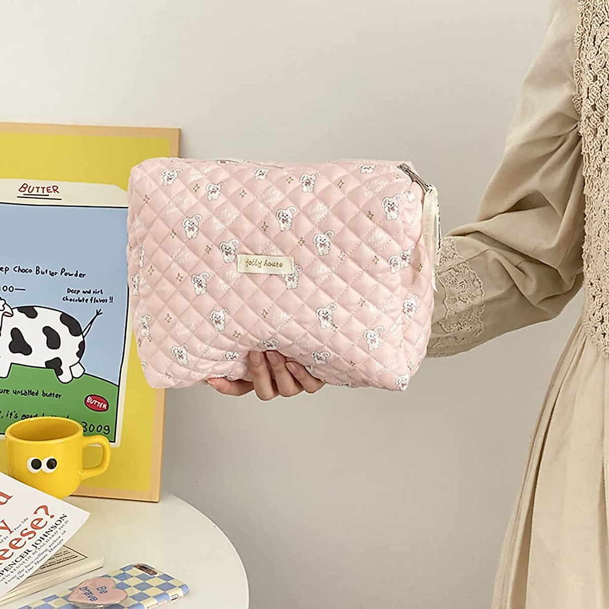 JQWSVE Kawaii Coquette Makeup Bag Cute Cosmetic Bag Aesthetic Floral Makeup Pouch Travel Toiletry Bags for Women Kawaii Stuff