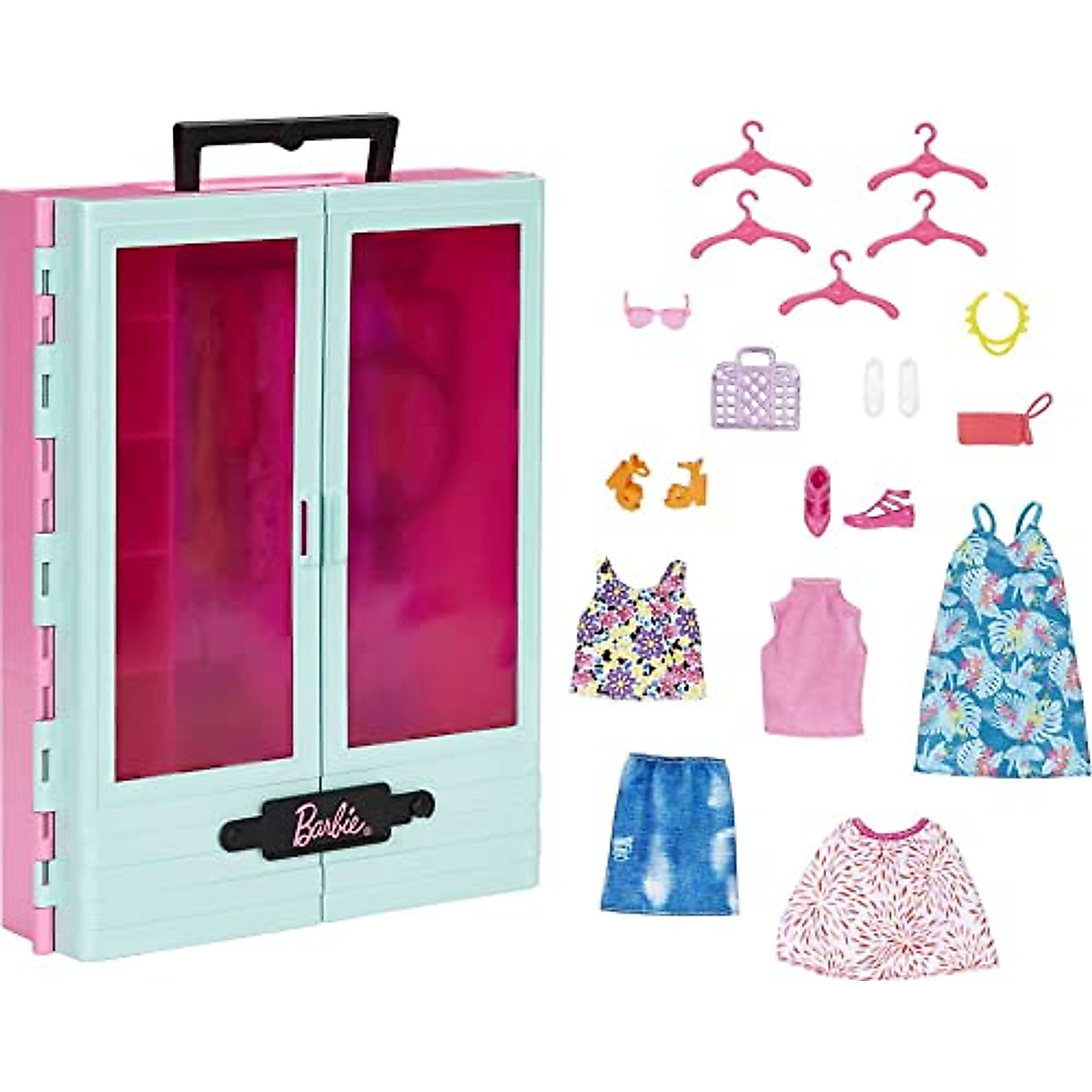 Barbie Closet Playset with 3 Outfits, Styling Accessories and Hangers, Mix-And-Match Barbie Clothes for 50+ Looks (Amazon Exclusive)
