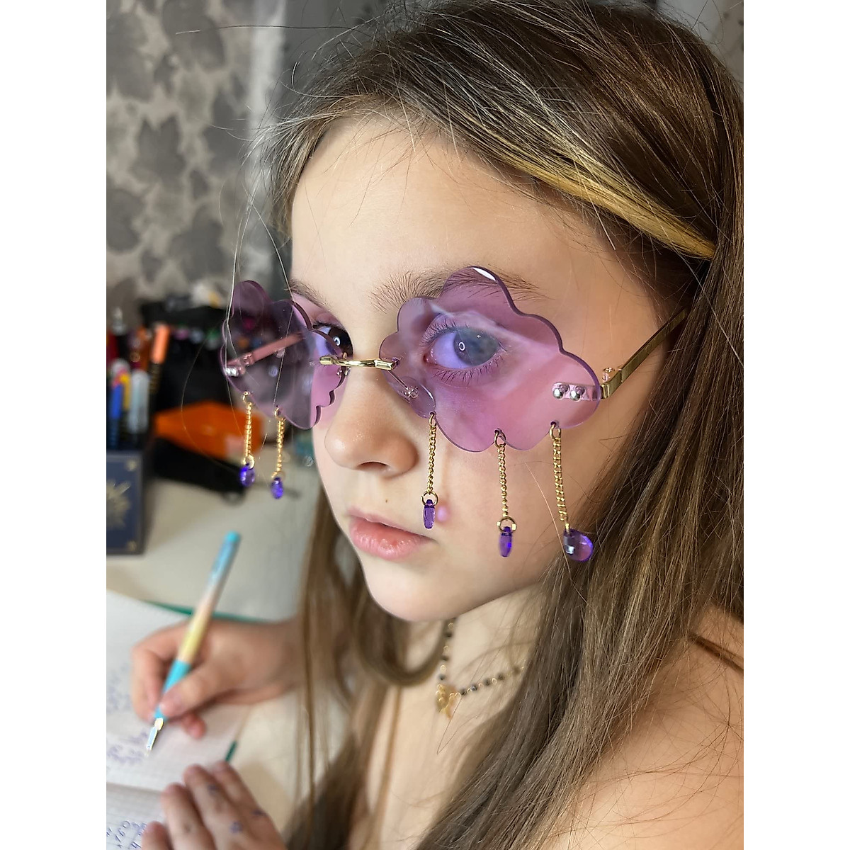 FEISEDY Retro Cloud RimlessTassel Sunglasses Women Funny Party Disco Dripping Cloud sunglasses Eyewear B2834