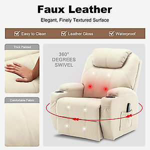 Korser Recliner Chair, Rocking Chair with Massage and Heat, 360° Swivel Recliner Chairs for Adults, Rocker Manual Recliner with Remote Control and Cup Holder for Living Room, Bedroom, Nursery