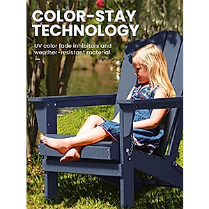KINGYES Folding Adirondack Chair, HDPE All-Weather Adirondack Chair, Navy