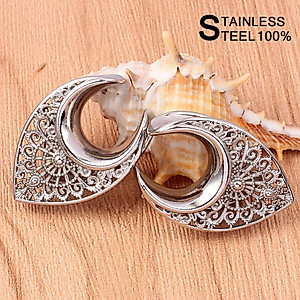 Casvort 2 PCS 10mm (00g) Hypoallergenic 316 Stainless Steel Silver Floral Saddle Hangers Tunnels Reverse Saddle Gauges Piercing Body Jewelry