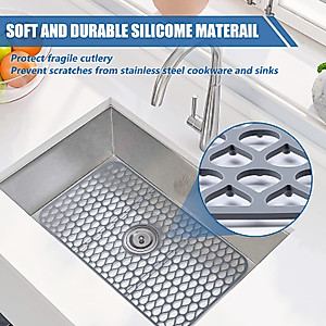 HUMUMU Sink Protectors for Kitchen Sink 26" x 14", Grey Non-Slip Sink Mats for Bottom of Kitchen Sink，Collapsible-Cuttable Silicone Sink Mat for Farmhouse Stainless Steel Porcelain Sink（Center Drain）