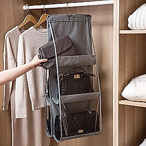MICOKAY Hanging Closet Organizer, 2 Pcs 6 Pockets Hanging Handbag Purse Organizer for Family Closet Bedroom, Foldable and Universal (Black&Grey)