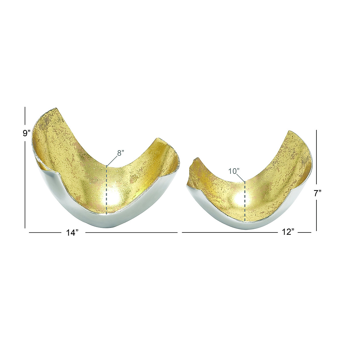 Deco 79 Aluminum Decorative Bowl with Gold Interior, Set of 2 14", 12"W, Gold