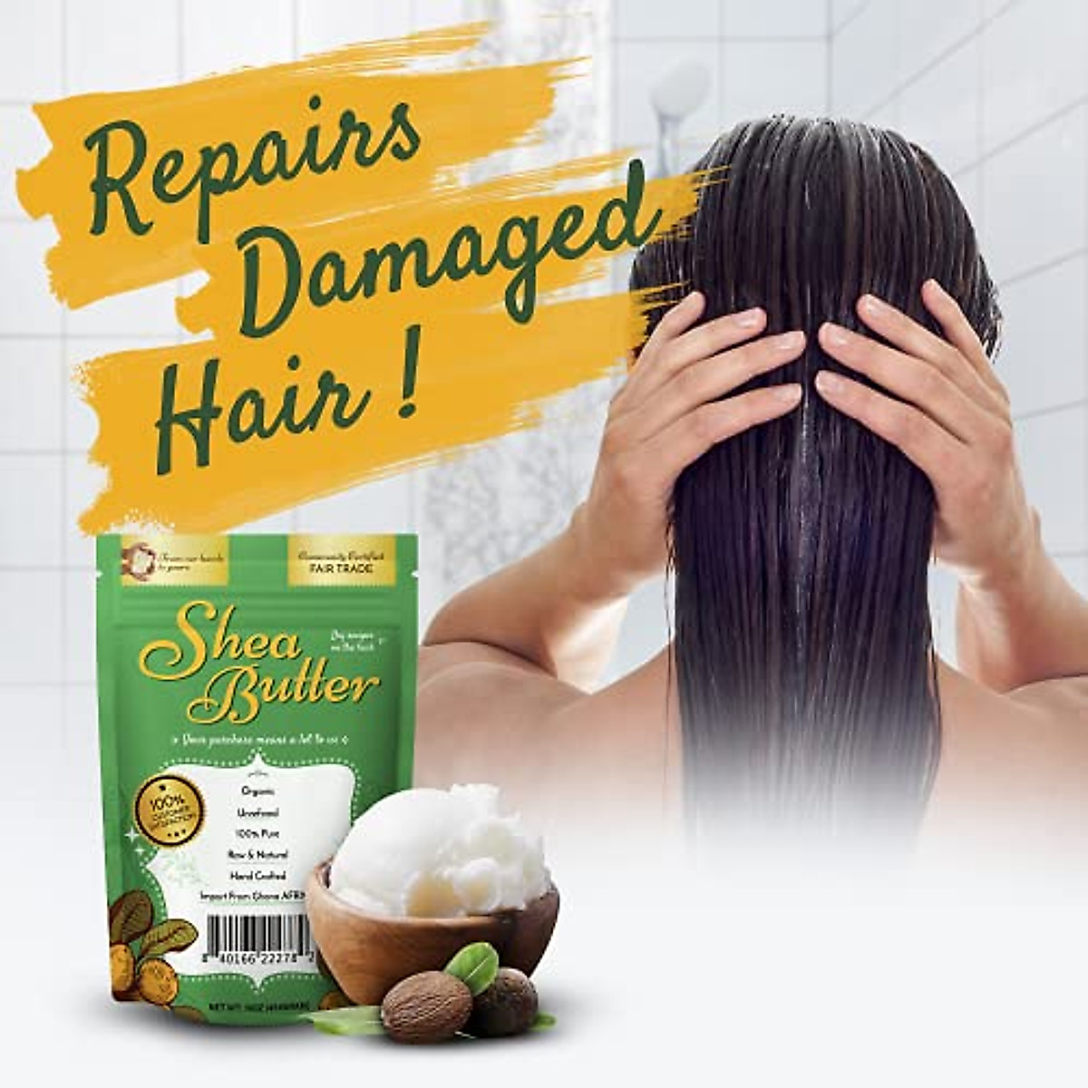 Miibox 100% Raw Unrefined Organic Shea Butter-African Grade A Ivory 1 Pound (16oz)