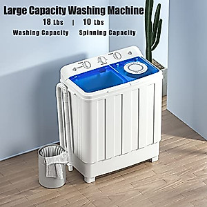 Auertech Portable Washing Machine, 28lbs Twin Tub Washer Mini Compact Laundry Machine with Drain Pump, Semi-automatic 18lbs Washer 10lbs Spinner Combo for Dorms, Apartments, RVs