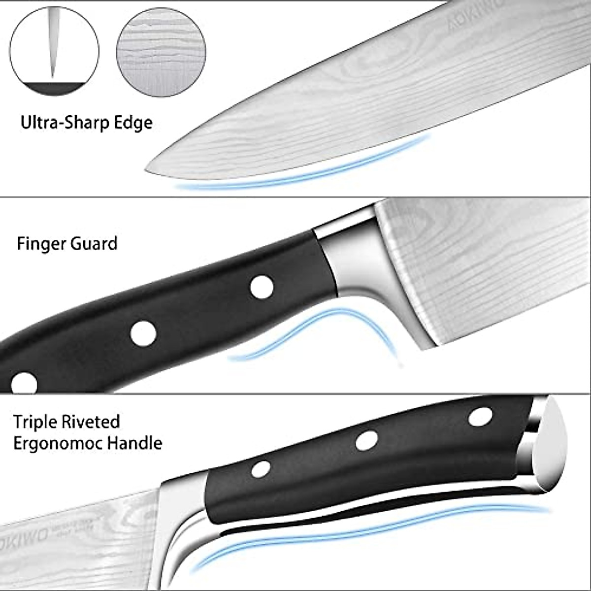 Knife Set, 21 Pieces Kitchen Knife Set with Block Wooden, Germany High Carbon Stainless Steel Professional Chef Knife Block Set, Ultra Sharp, Forged, Full-Tang (Black)