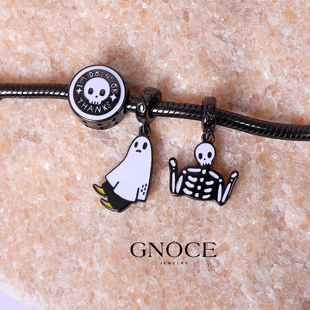GNOCE Skull Charm Bead Sterling Silver Sad Ghost Club-Skelly Charms Fit Bracelet/Necklace Gift For Women Wife