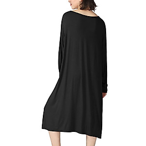 Lu's Chic Women's Plus Size Nightgown Long Sleeve Cotton Sleepwear Pajama Night Dress Soft Comfy Knee Length Pleated Stretchy Sleep Gown Black 3X