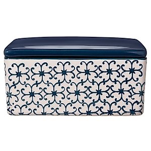 Bloomingville Butter Dish Kristina, handstamped Butter Box, blue, Stoneware