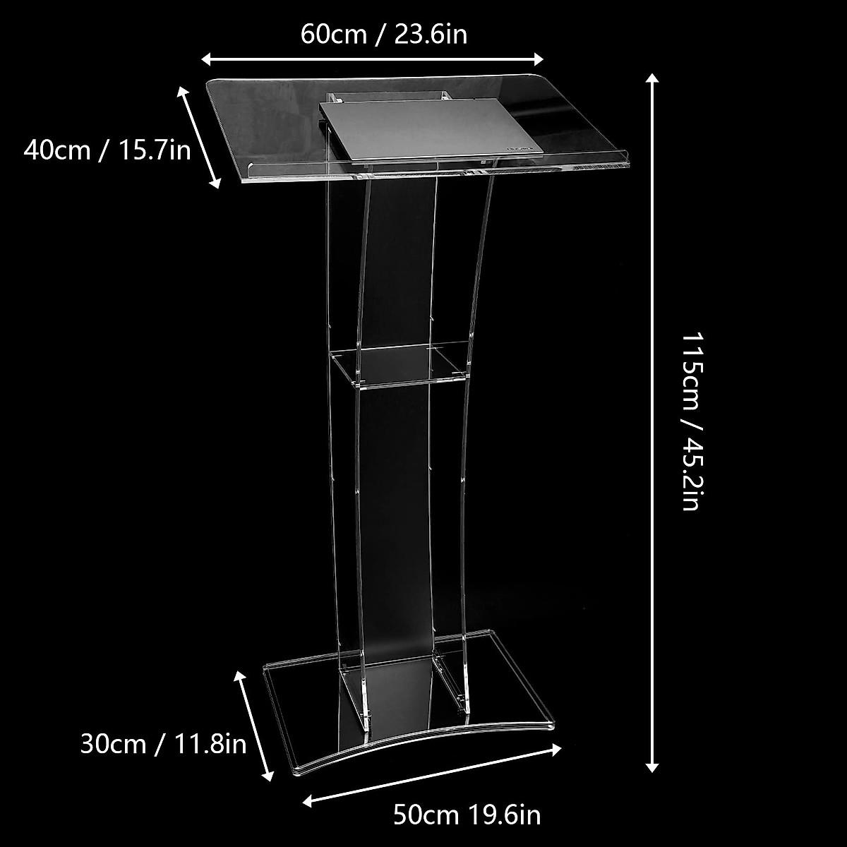 YIYIBYUS Mobile Detachable Acrylic Transparent Curved Podium for Speeches, Opening Ceremonies, Celebrations and Other Occasions,Countertop Size 60x40cm,Easy Assembly Required (Arc)