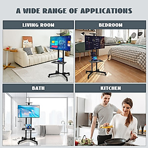 GCCSJ Mobile TV Cart for 32-70 Inch LCD LED OLED Flat Curved Screen TVs Up to 110 lbs Height TV Cart with Wheels Adjustable Portable TV with Laptop DVD Shelf, Locking Wheels, Max VESA 600x400mm