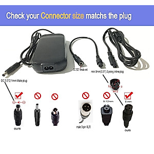 42V 2A Battery Charger Replacement 2 Plugs DC 2.1mm 1 Prong and 8mm 3 Prong Connector for 36V Lithium Battery, Power Supply Adapter 36 Volt Device