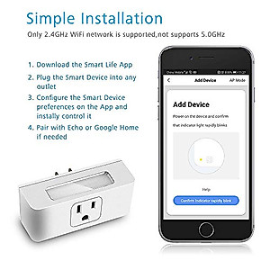 Smart Plug with Night Light and USB Port, MXQ WiFi Mini Smart Outlet Socket Work with Alexa Google Home Echo IFTTT, No Hub Required, 2.4GHz Remote Control WiFi Smart Plug with Timer Function 2 Pack