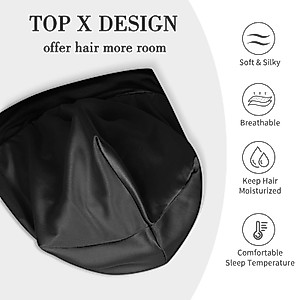 Fittia Satin Hair Bonnet for Sleeping, Silky No Frizzy for Curls Care, Adjustable Strap for Non-Slip, Dreadlocks Cap for Women&Men Black
