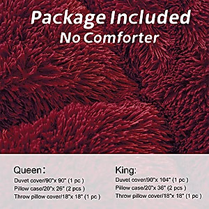 Dekoresyon Plush Duvet Cover Set, Luxury Ultra Soft Velvet Duvet Cover Set Fluffy Plush Shaggy Bedding Sets 4 Pieces (1 Duvet Cover + 2 Pillow Case + 1 Pillow Cover) Zipper Closure (Queen, Red)