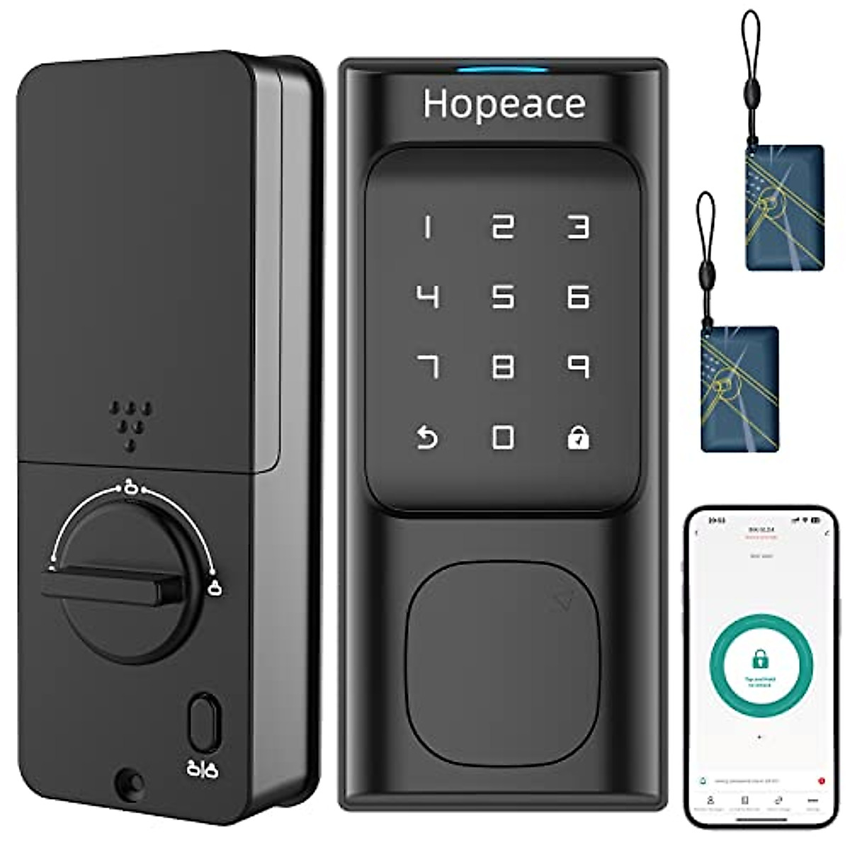 Keyless Entry Door Lock with App Control - Hopeace Fingerprint Door Lock - Electronic Touchscreen Keypad - Smart Locks for Front Door - Zinc Alloy Smart Deadbolt - Auto Lock - Easy Installation