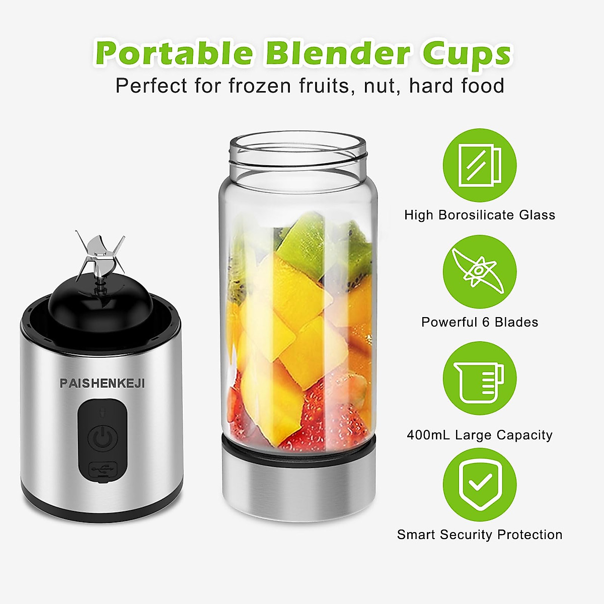 Glass Portable Blender for Smoothies: Personal Blender for Shakes and Smoothies USB Rechargeable, for Baby Food Travel Beach Office Sports Use