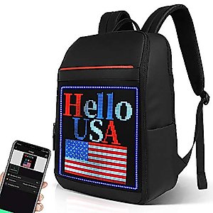 Welaso Smart Bluetooth LED Backpack with Colorful LED Sign Panel and Programmable, DIY Laptop Daypack Bag,Black (Large 25L,without Rain Cover)