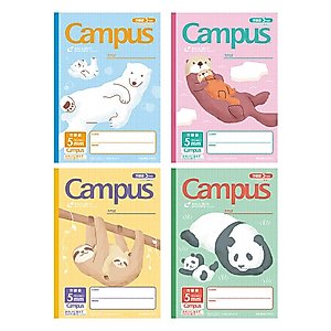 KOKUYO Campus Notebook, Easy Erasing, Semi-B5, 5mm(0.2in) Grid Ruled, 0.4 inch (10 mm) Solid Line, 30 Sheets, Pack of 4, Animal Pattern, Japan Import (NO-30AS10-5X4)