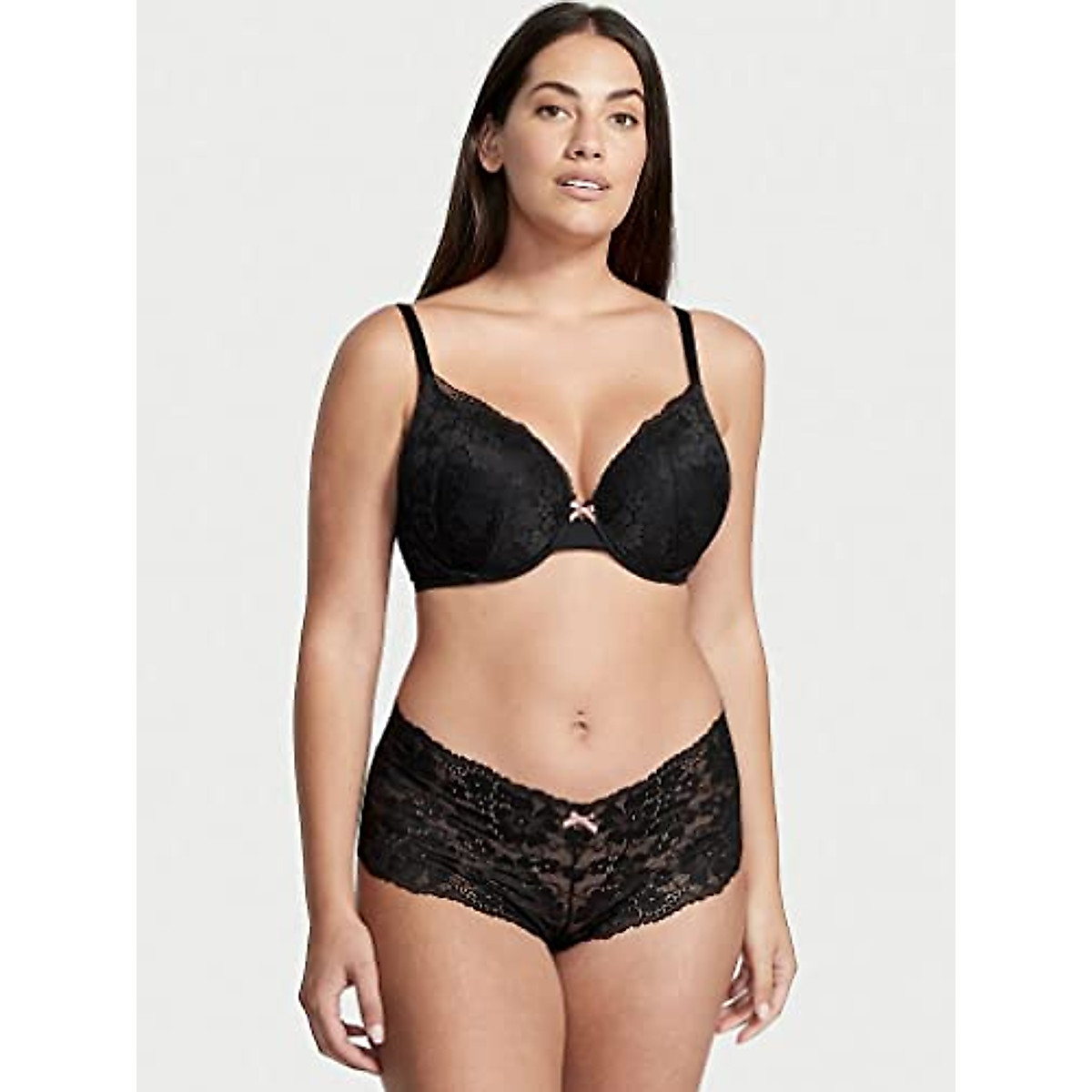 Victoria's Secret Lace Boyshort Panty, Shortie Underwear for Women, Body By Victoria Collection, Black (S)