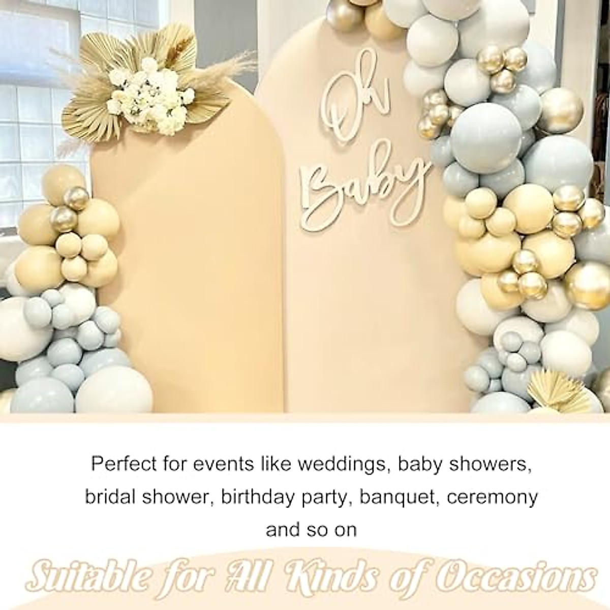 Spandex Fitted Wedding Arch Cover Set of 3 Beige Arch Backdrop Cover, Round Top Chiara Backdrop Stand Covers for Wedding Birthday Party Baby Shower Banquet Arch Decoration (Beige, 5FT,6FT,7.2FT)