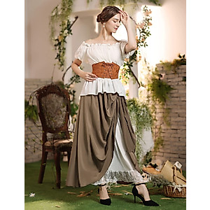 Scarlet Darkness Womens Maxi Skirt Victorian Renaissance High Waisted Double Layer Skirts Brown S