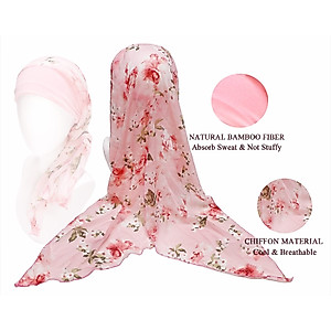 Gragengs Headwear for Women Sleep Beanie Head Scarf for Bald Wraps Cancer Hats Turbans (Pink Flower)