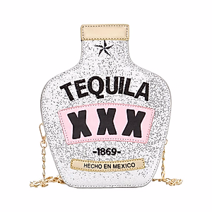 Lanpet Women Sequins Cross Body Bag Bottle Shaped Evening Chain Strap Shoulder Bag