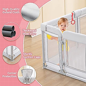 Baby Playpen, 71''x71'' Extra Large Playpens for Babies and Toddlers, Baby Fence with Sturdy Swing Door of Double Lock System, Safety Baby Play Yard with Soft Breathable Mesh (71''x 71''x 27'') Grey