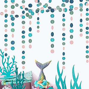 Blue Pink Green Circle Garland for Little Mermaid Party Decoration Hanging Circle Dots Streamer Backdrop Banner Decor for Under The Sea Birthday Wedding Baby Shower Anniversary