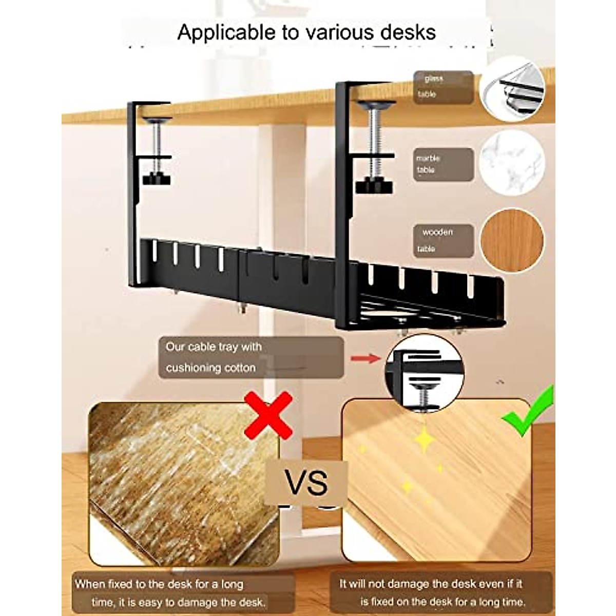 desktop cable management –under desk cable with Adhesive Cable Clips, Cable Hooks, Hook and Loop Cable Holder – Cord Organizer for Desk, Reception, Office – Adjustable Wire Holder (Black)