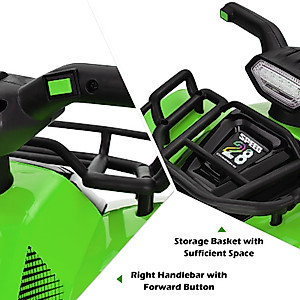 HONEY JOY Kids ATV, 4 Wheeler Battery Powered Toddler Quad with Front Storage Basket, Horn, Music, LED Lights, Footrest, Electric Car for Kids, 6V Ride On Toys for Boys Girls(Green)