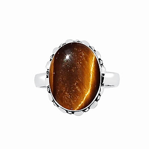 MIRRAMOR Natural Tiger Eye Ring Size 7 925 Silver Overlay Solitaire Ring for Women