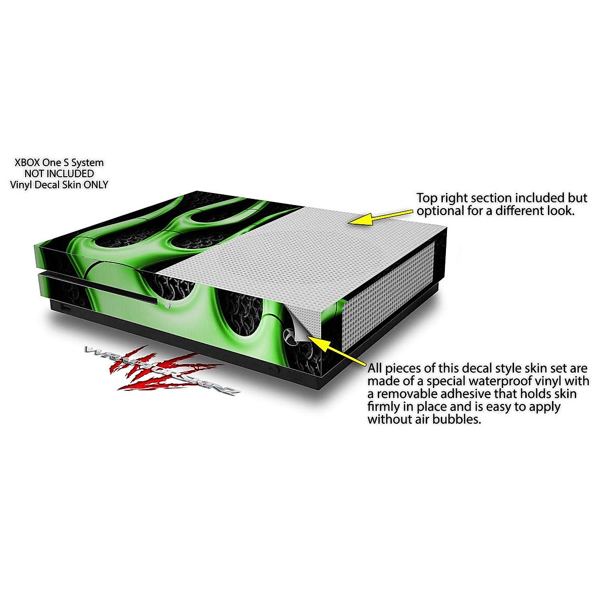 WraptorSkinz Decal Vinyl Skin Wrap Compatible with Xbox One S Console and Controllers - Metal Flames Green