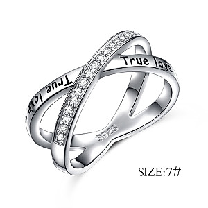 FLYOW Purity Ring S925 Sterling Silver True Love Waits Infinity Criss Cross Rings for Women Lady Size 6