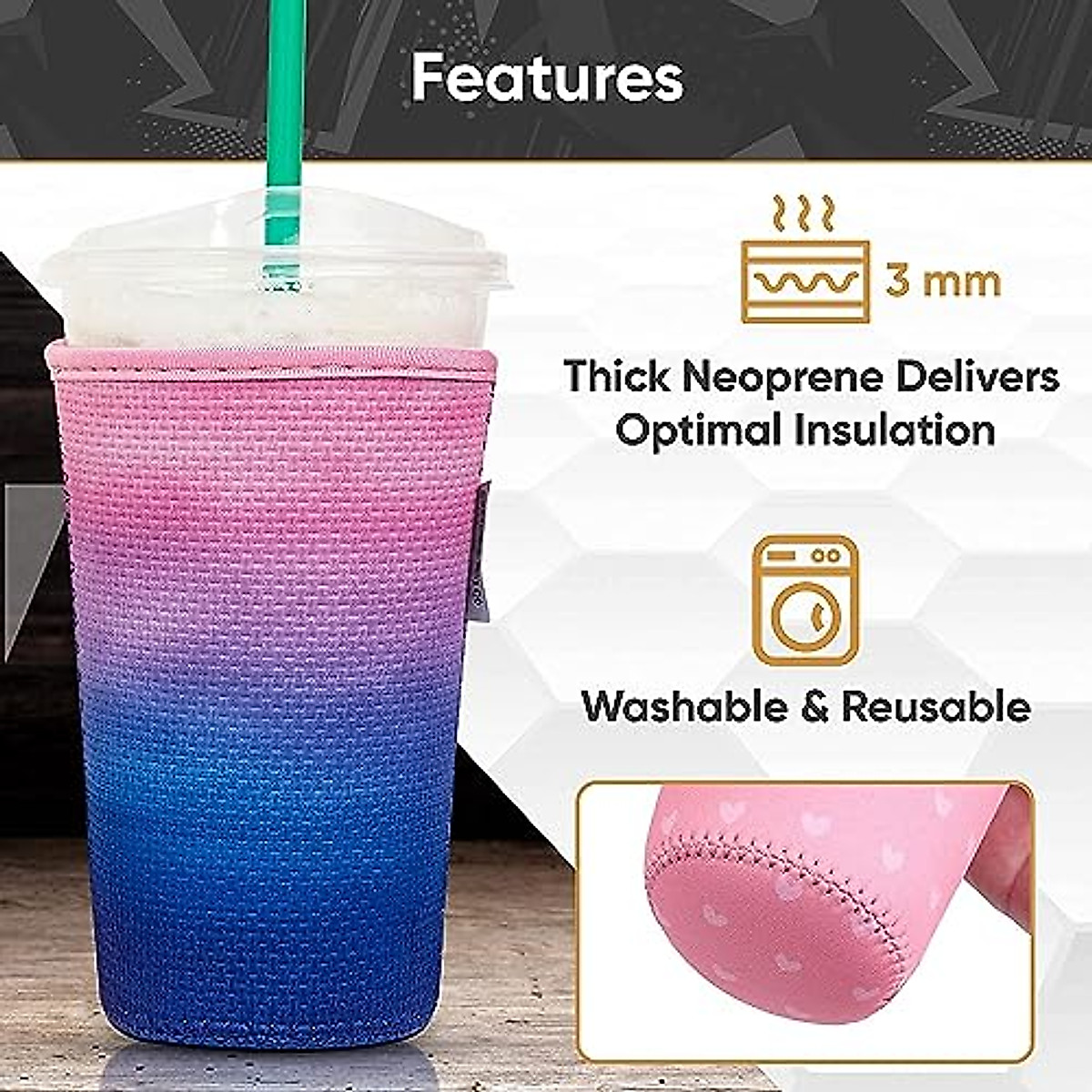 Baxendale Iced Coffee Sleeves for Cold Drink Cups - 4 Pack Reusable Neoprene Iced Beverage Cup Sleeve for Hot & Cold Drinks, Compatible with Starbucks Dunkin and more