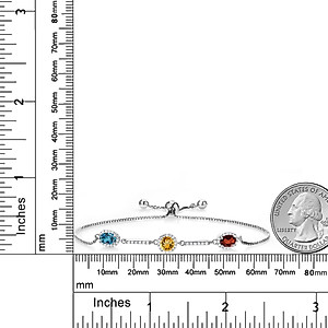 Gem Stone King 925 Sterling Silver London Blue Topaz Yellow Citrine Red Garnet and White Created Moissanite Tennis Bracelet For Women by Keren Hanan (2.23 Cttw, Fully Adjustable Up to 9 Inch)