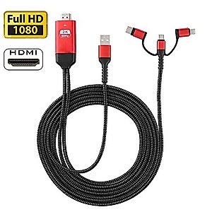 3 in 1 HDMI Cable Adapter Type C/Micro USB/Phone MHL to HDMI Mirroring Phone to TV/Projector/Monitor HDTV 1080P Compatible with Phone Series XS/Android 5.0 and IO'S9 Above